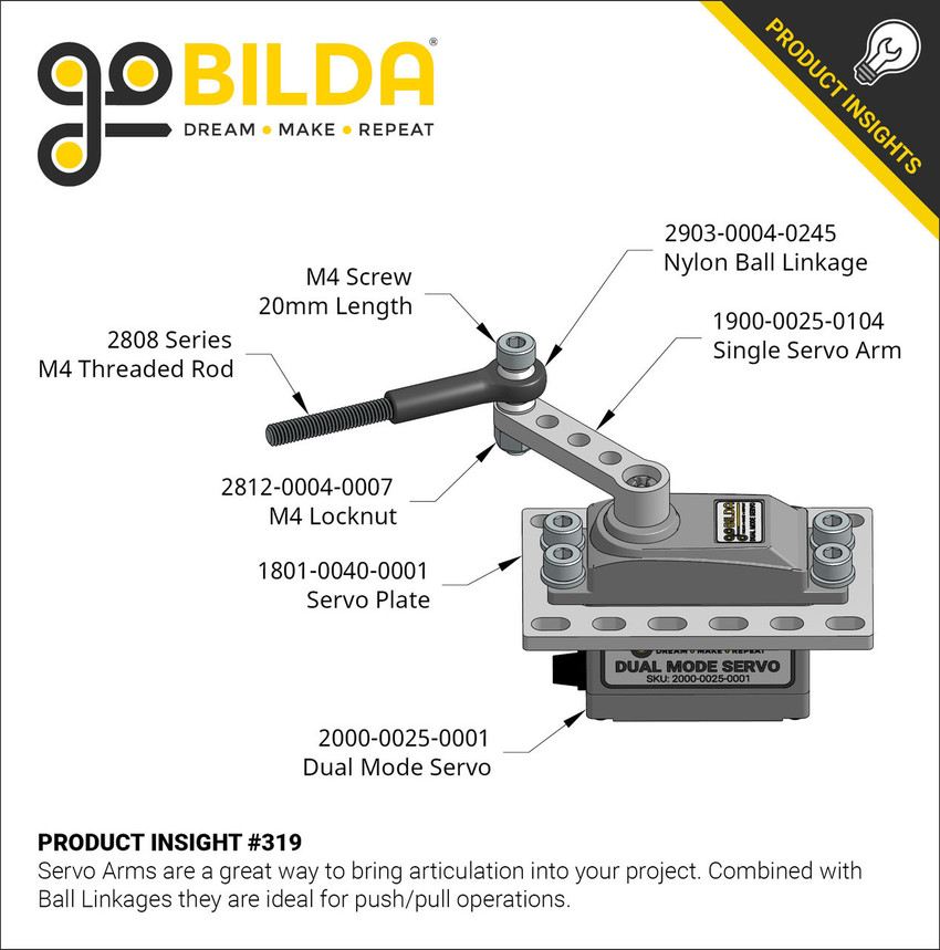 1900 Series Single Servo Arm 25 Tooth Spline 32mm Length Gobilda